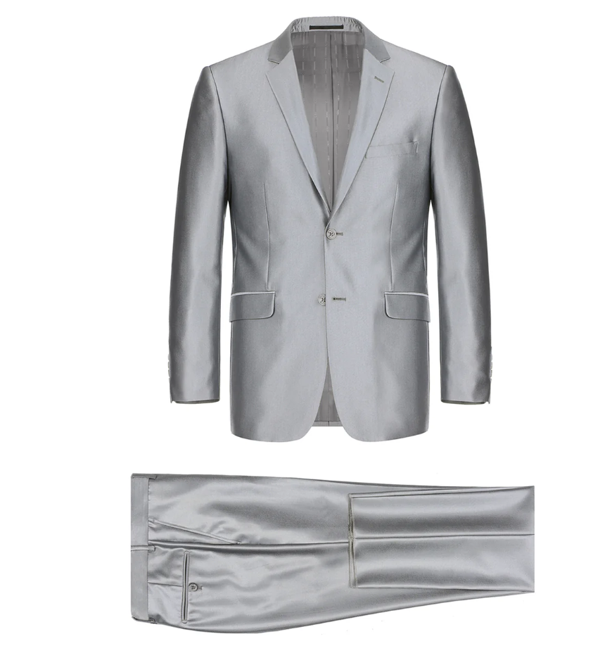 Raphael Men's Silver Sharkskin Slim Fit Notch Lapels Italian Style 2 B ...