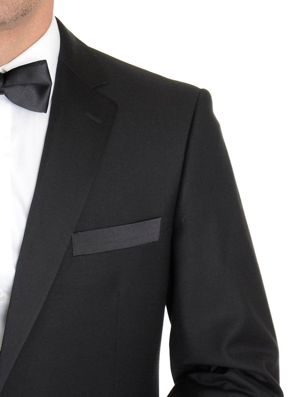 Raphael Slim Fit Solid Black Tuxedo Suit With Satin Stripe On Pant ...