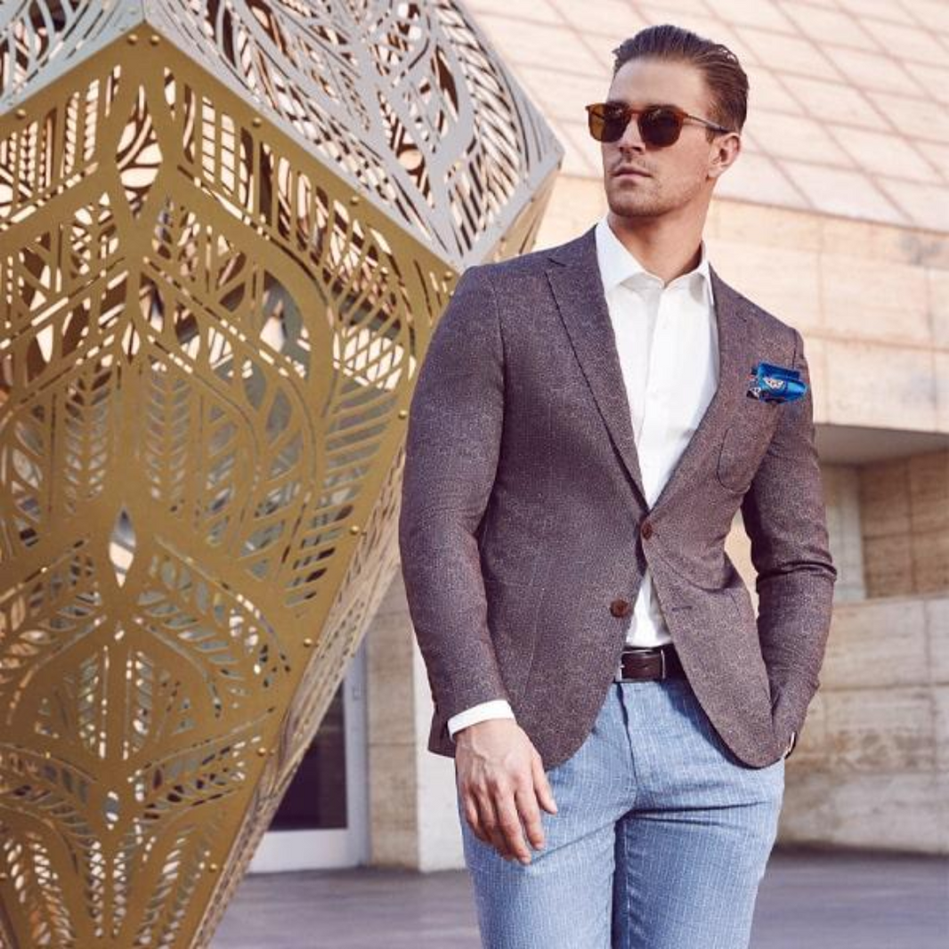 Mazara Mens Blue and Brown Checked Classic Fit Patch Pockets Sportcoat ...