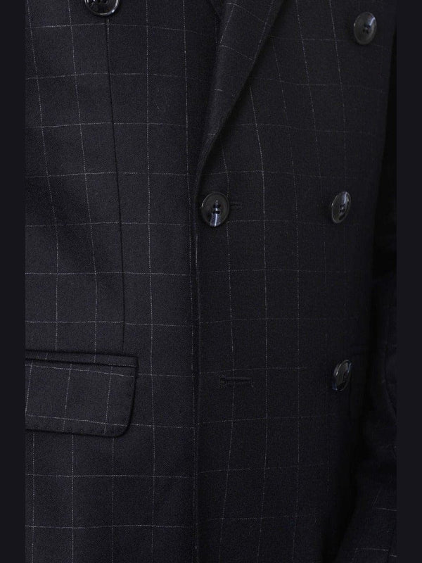 Carducci Mens Double Breasted Navy Windowpane 100% Wool Flannel Slim ...