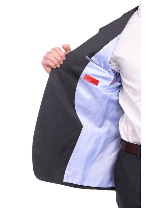 Napoli Slim Fit Navy Blue Plaid Half Canvassed Marzotto Wool Suit ...